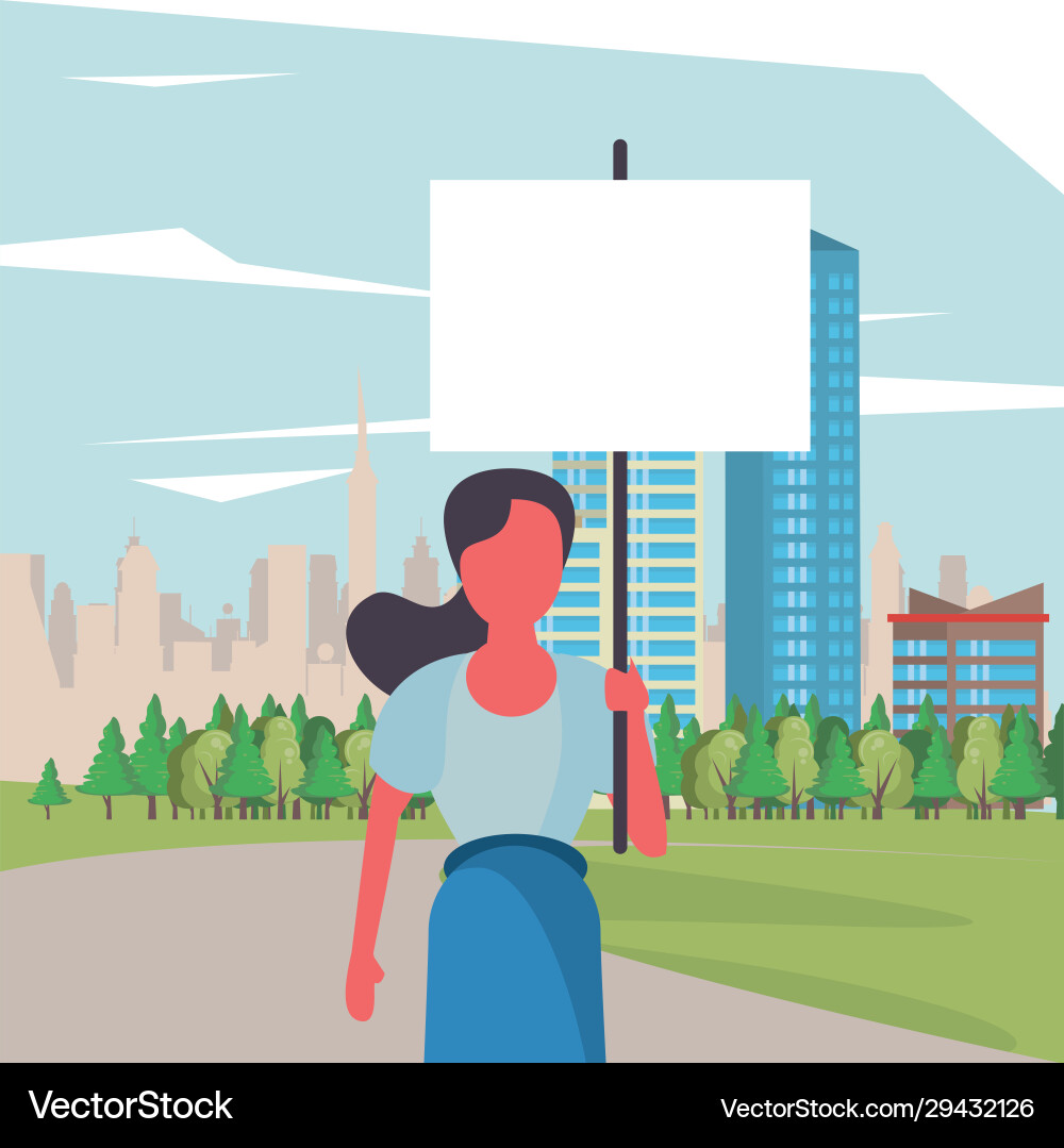 Activist woman with protest banner Royalty Free Vector Image