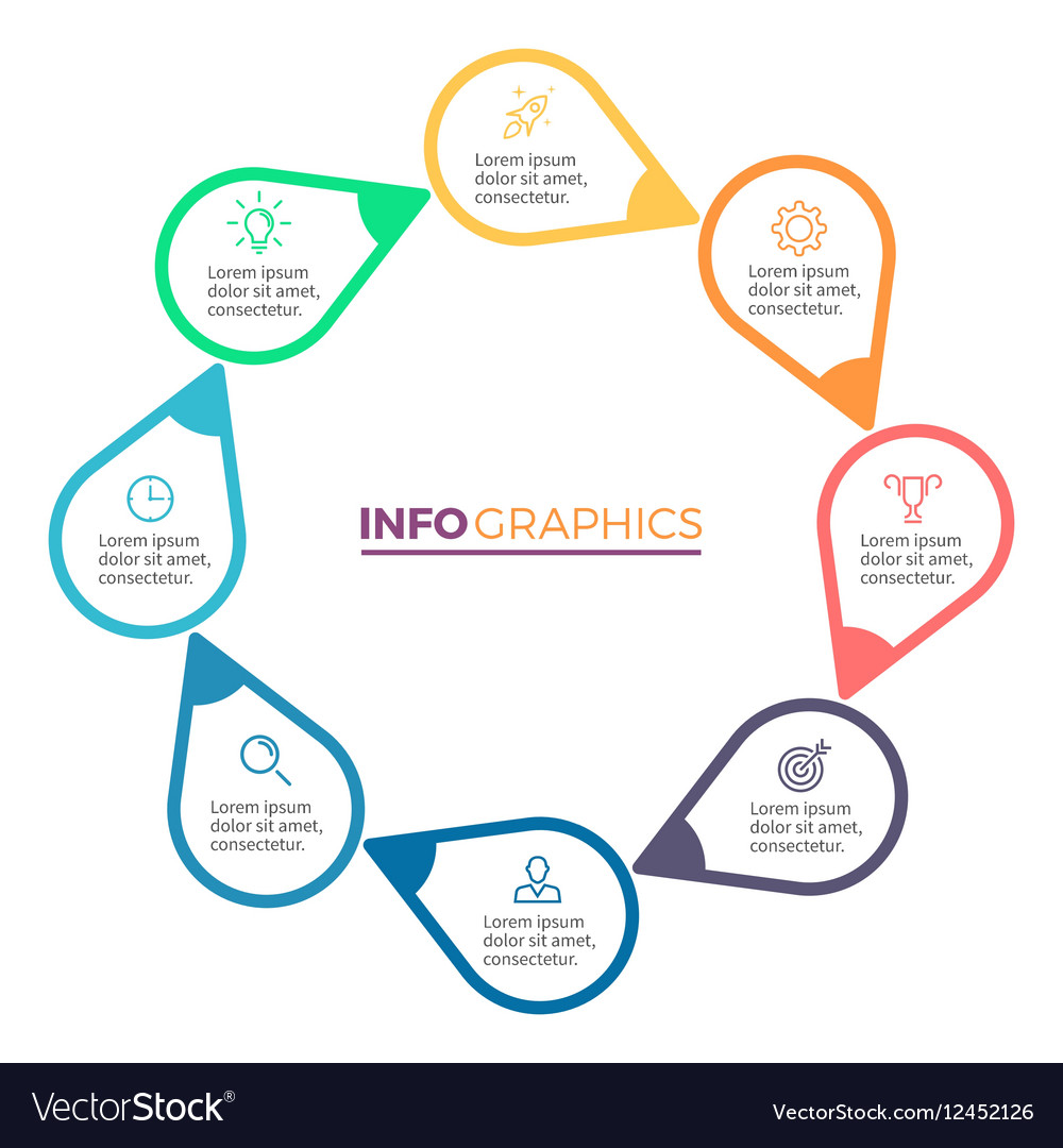 Circular chart diagram with 8 steps pointers Vector Image