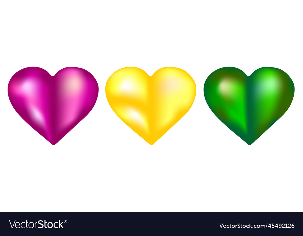 Hearts gradient set three yellow green violet Vector Image