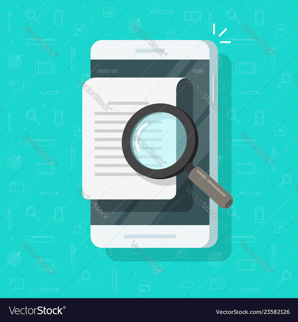 Mobile phone document analyzing flat Royalty Free Vector