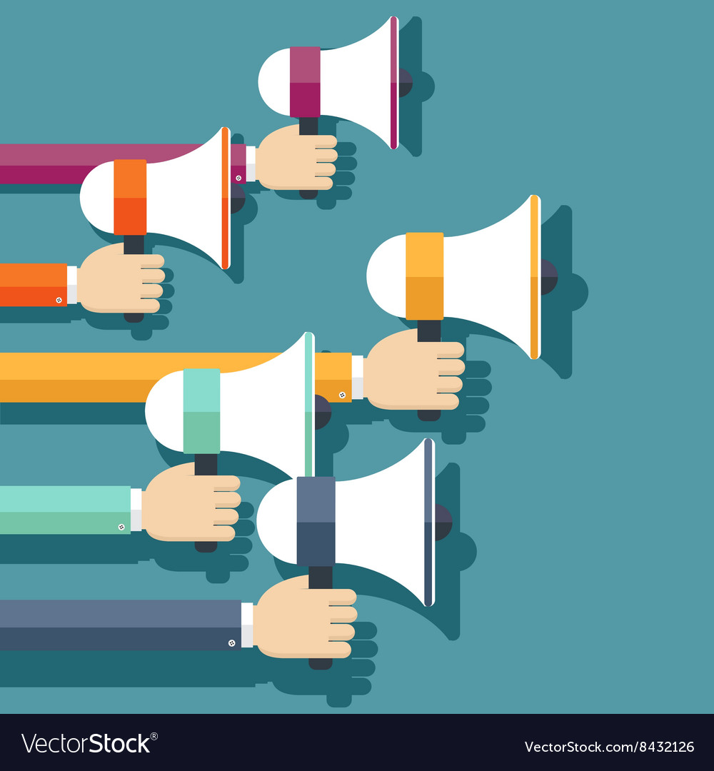 People hands holding megaphones Royalty Free Vector Image
