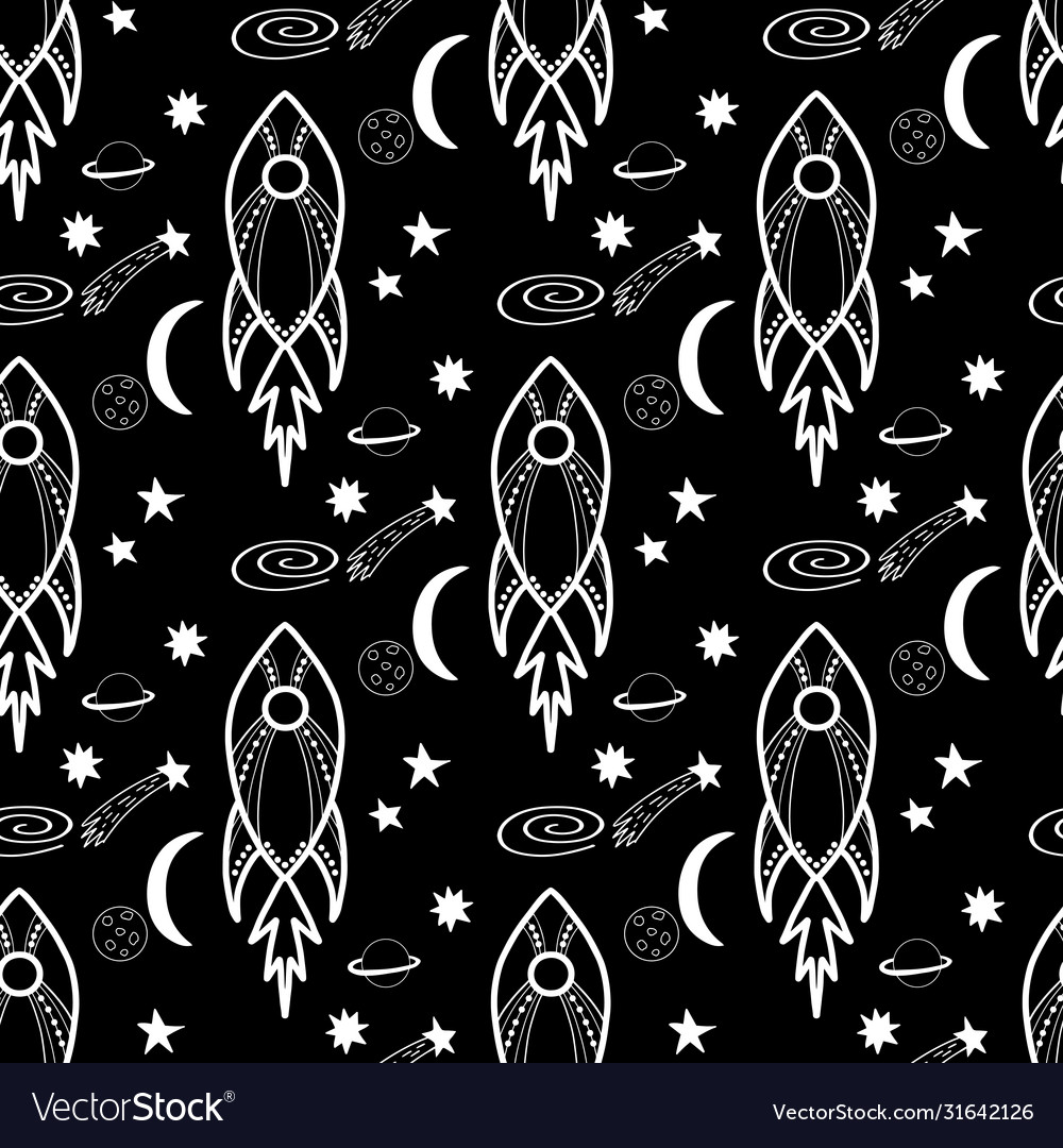 Seamless pattern made with doodle rockets planets Vector Image
