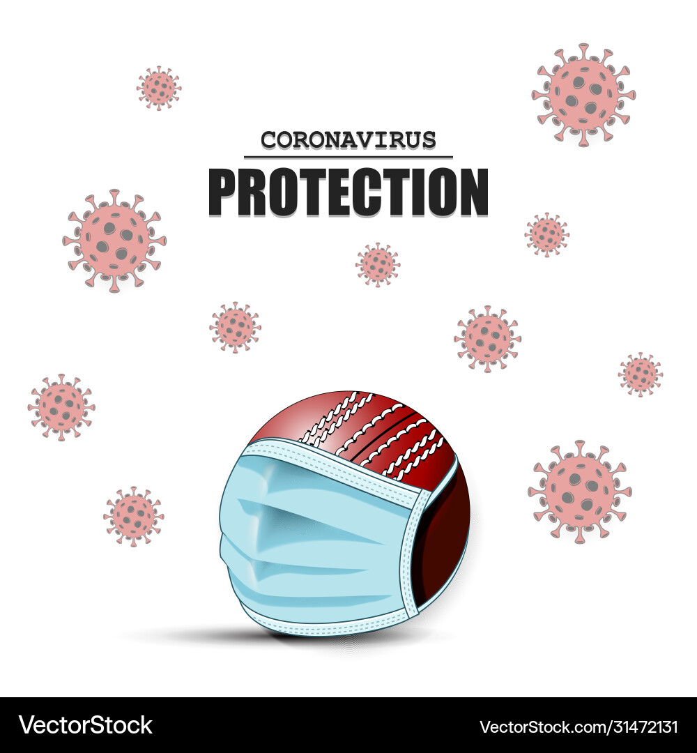 Coronavirus sign and cricket ball with mask Vector Image