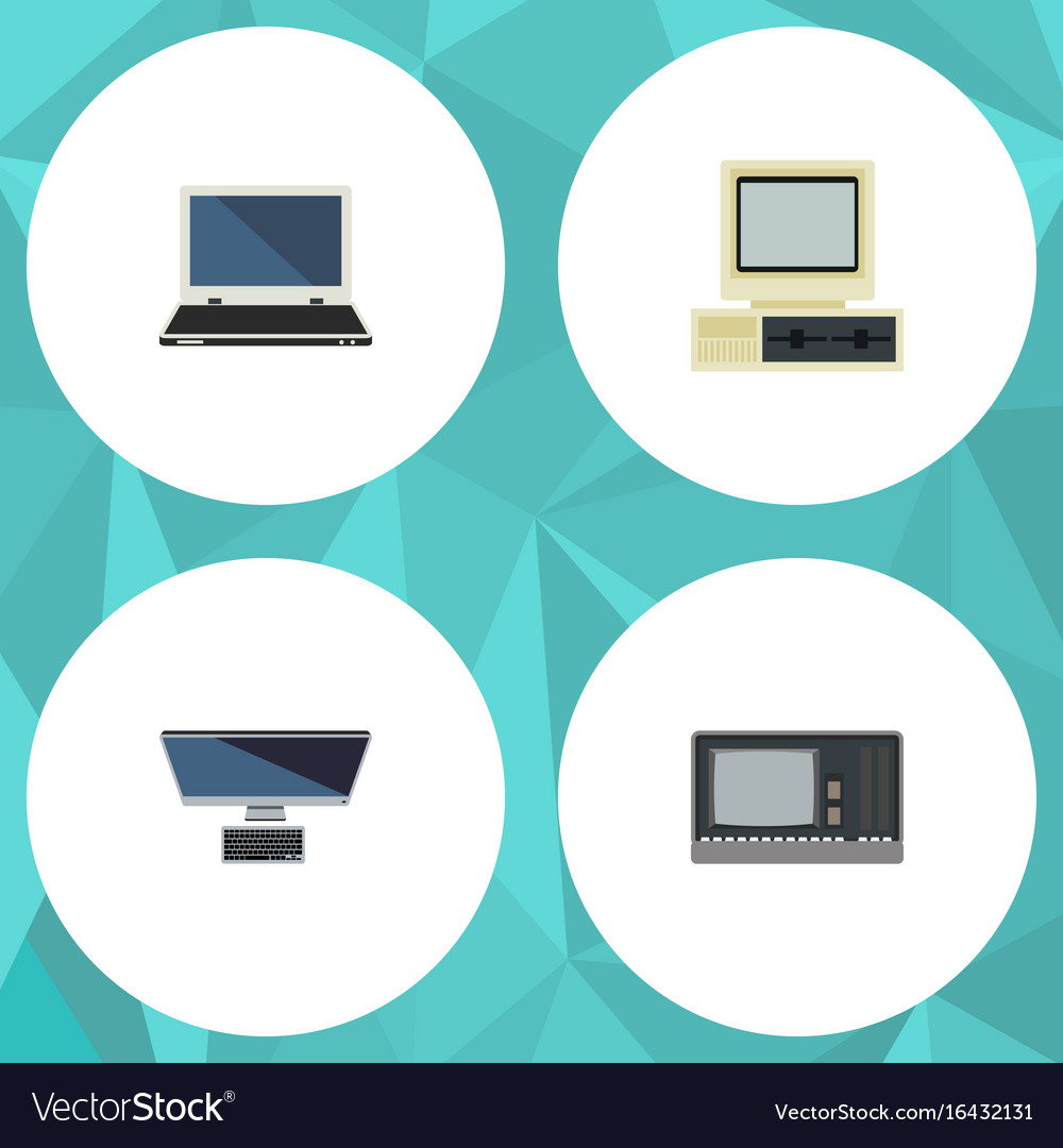 Flat icon computer set of vintage Royalty Free Vector Image