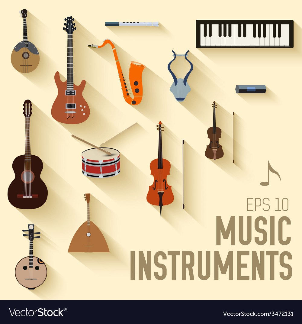 Flat music instruments background concept Vector Image