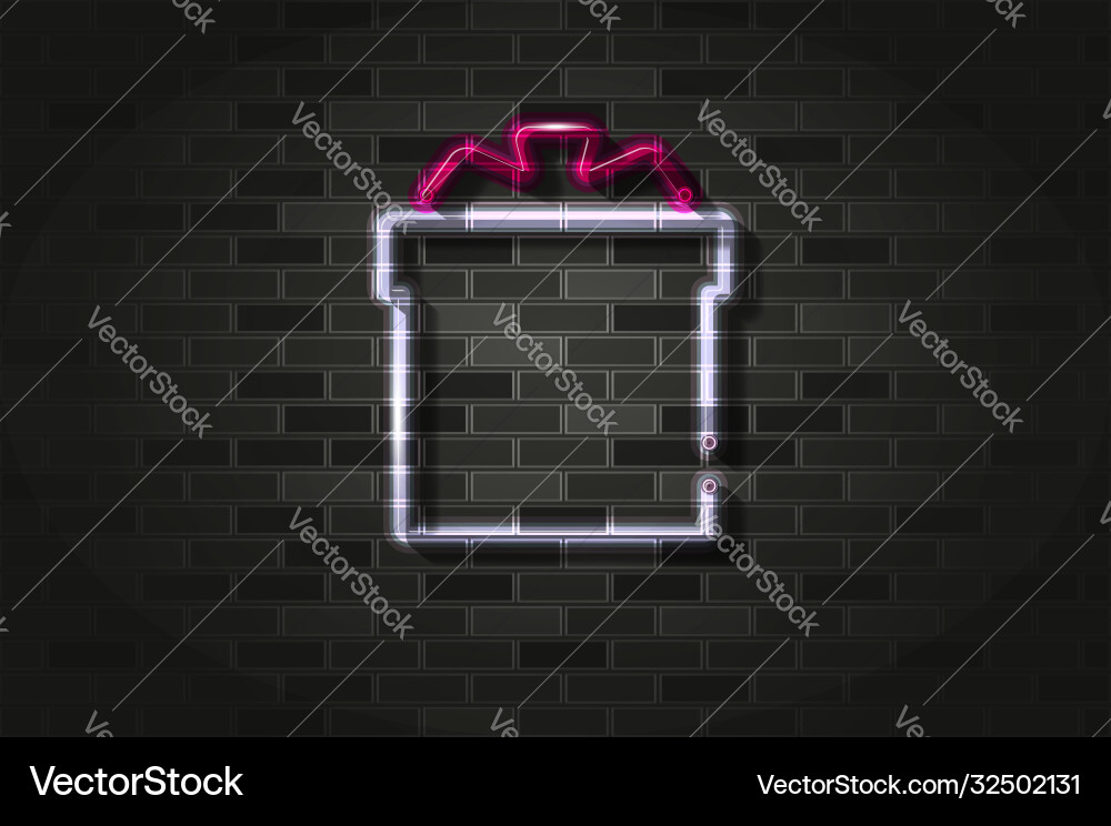 Gift box with a bow glowing neon sign or glass Vector Image
