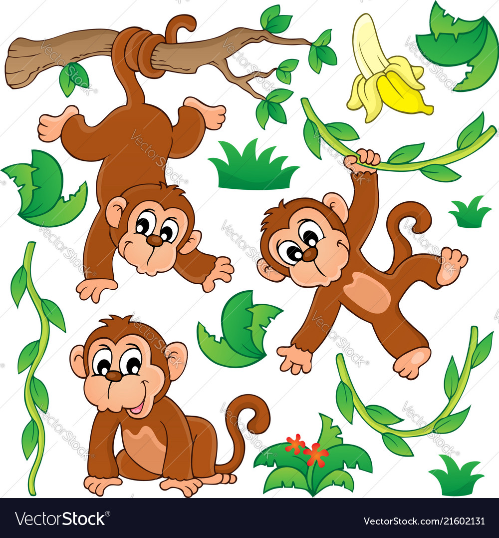 Monkey theme collection 1 Royalty Free Vector Image