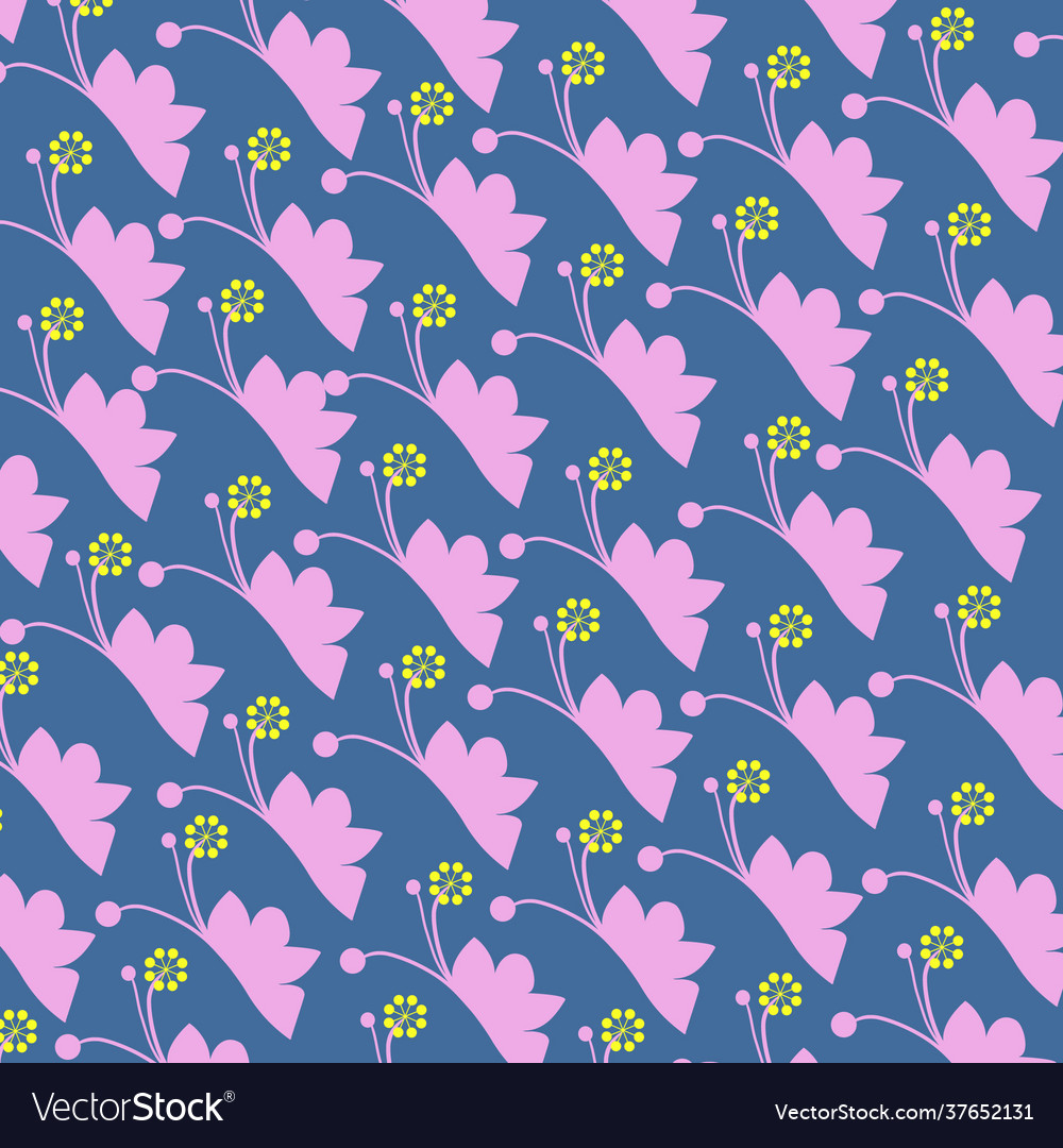 Pink retro flowers and blue background Royalty Free Vector