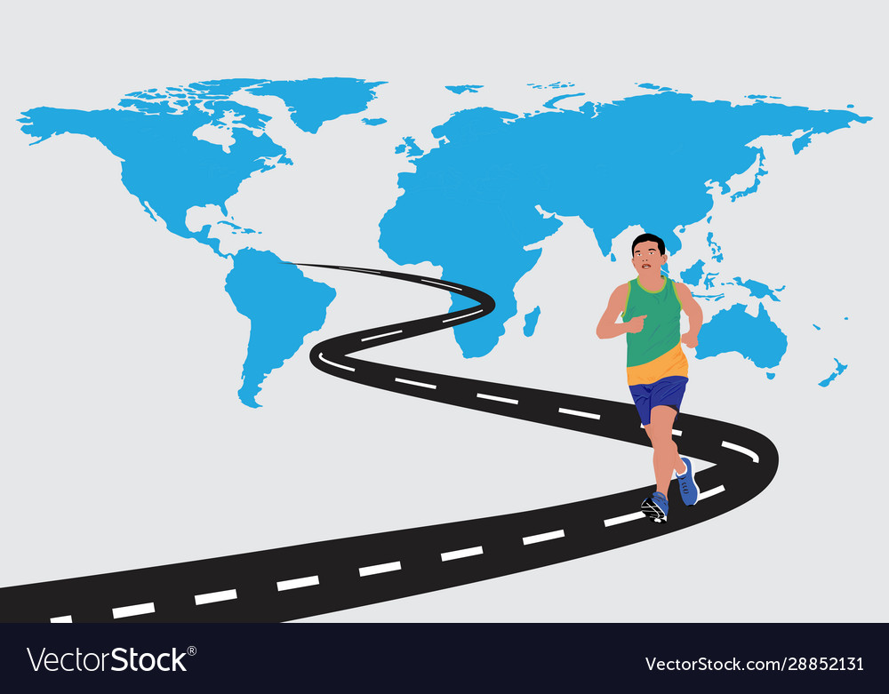 Running man with world map Royalty Free Vector Image