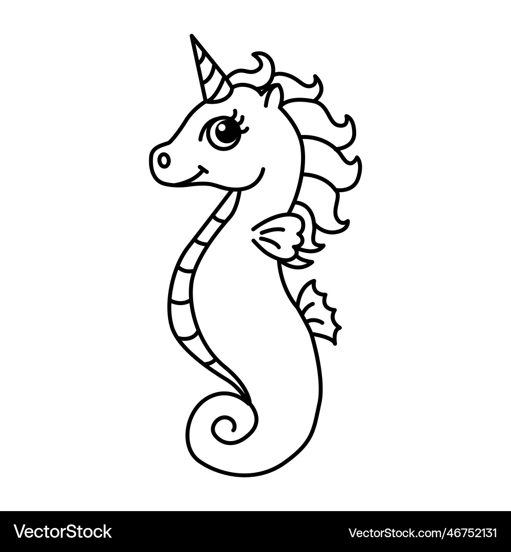 Sea unicorn cartoon coloring page Royalty Free Vector Image