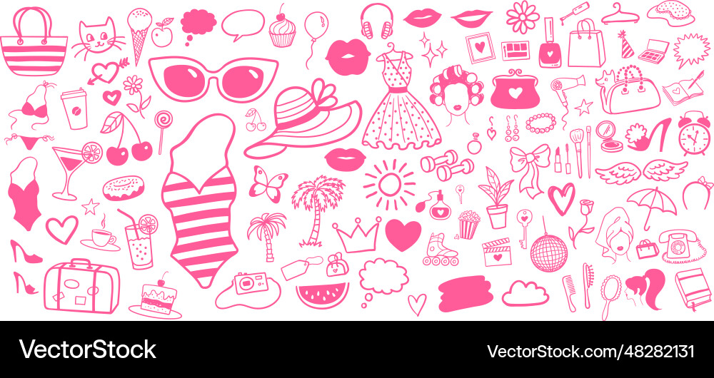 Summer vacation lifestyle pink doodles Royalty Free Vector