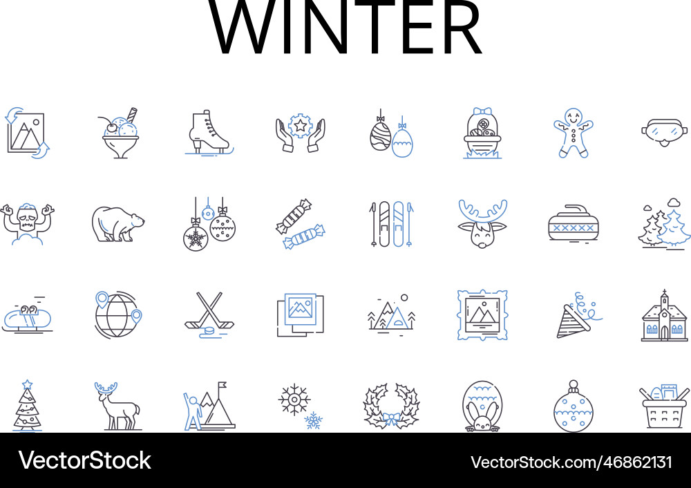 Winter line icons collection frost coldness Vector Image