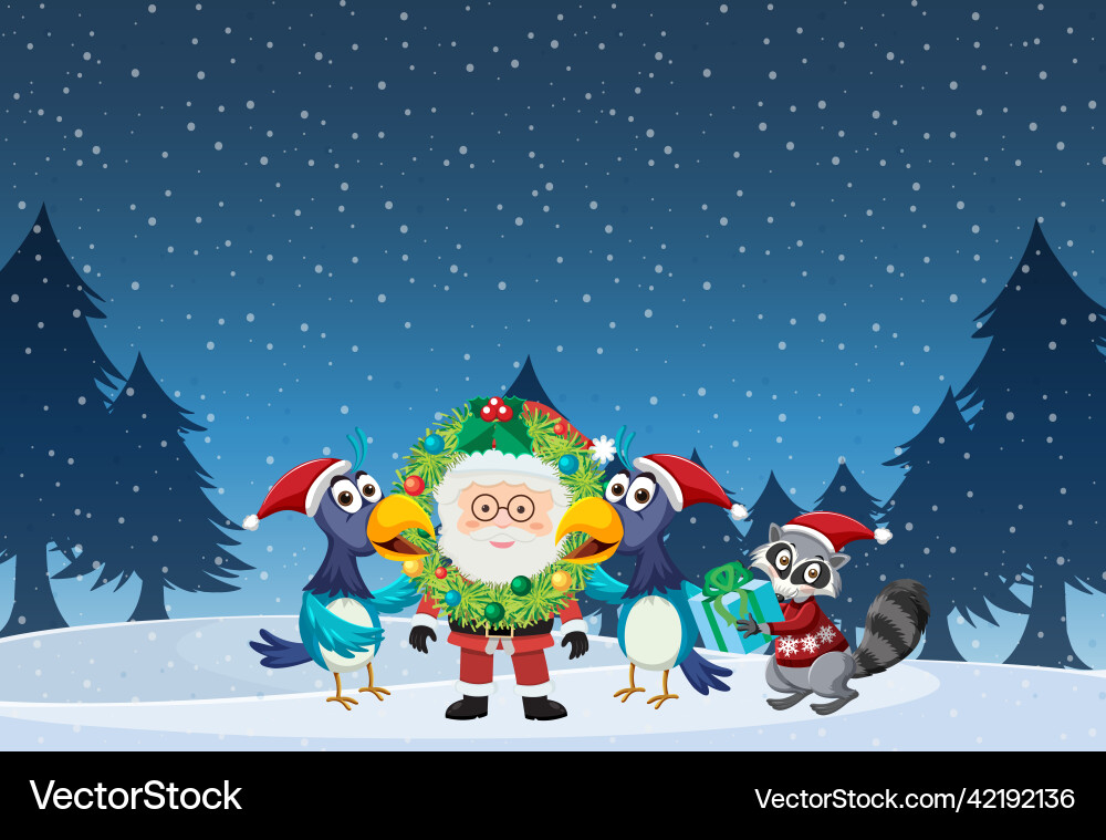 Christmas holidays with santa at night Royalty Free Vector