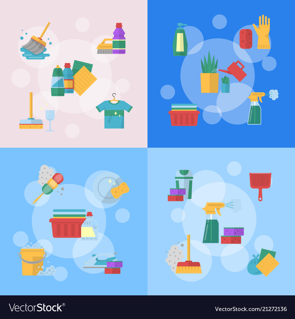 Cleaning flat icons Royalty Free Vector Image - VectorStock