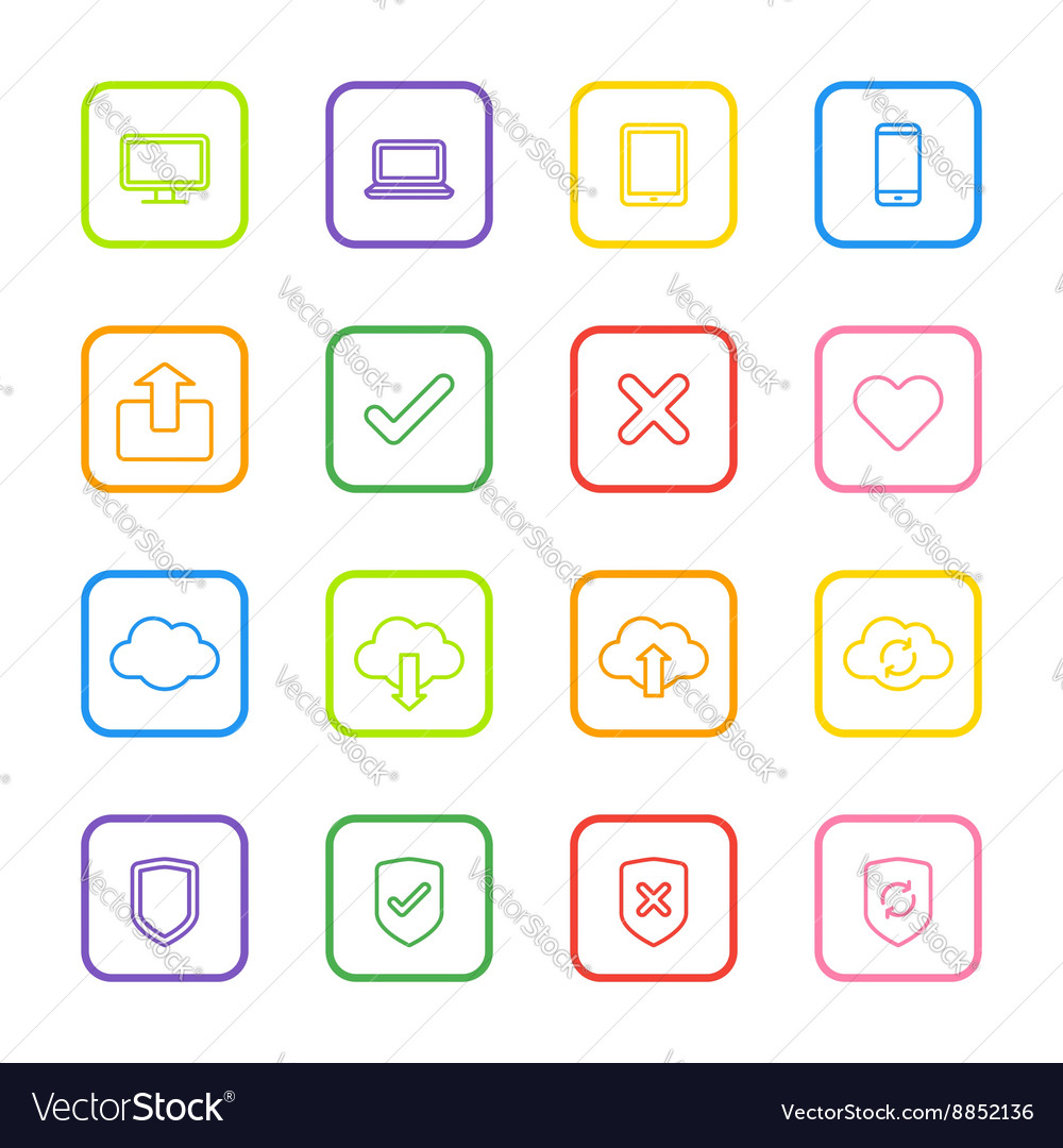Colorful line web icon set with rounded rectangle Vector Image