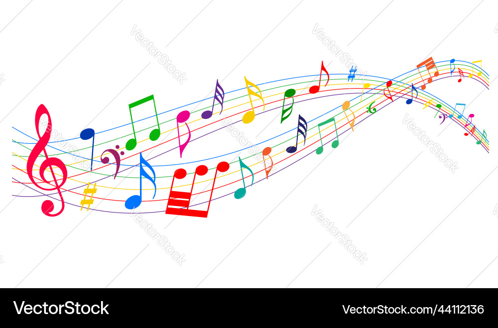 Colorful wavy music song stave Royalty Free Vector Image