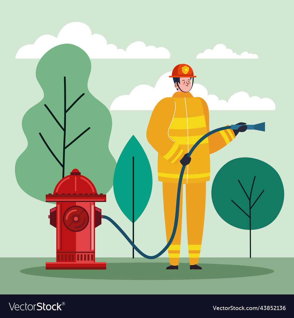 Fireman with hydrant character Royalty Free Vector Image