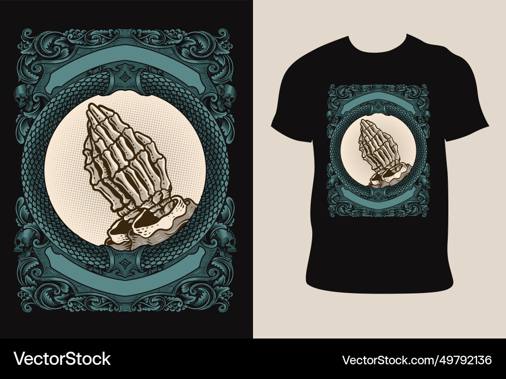 Hand drawn skull pray with rose flower on t Vector Image