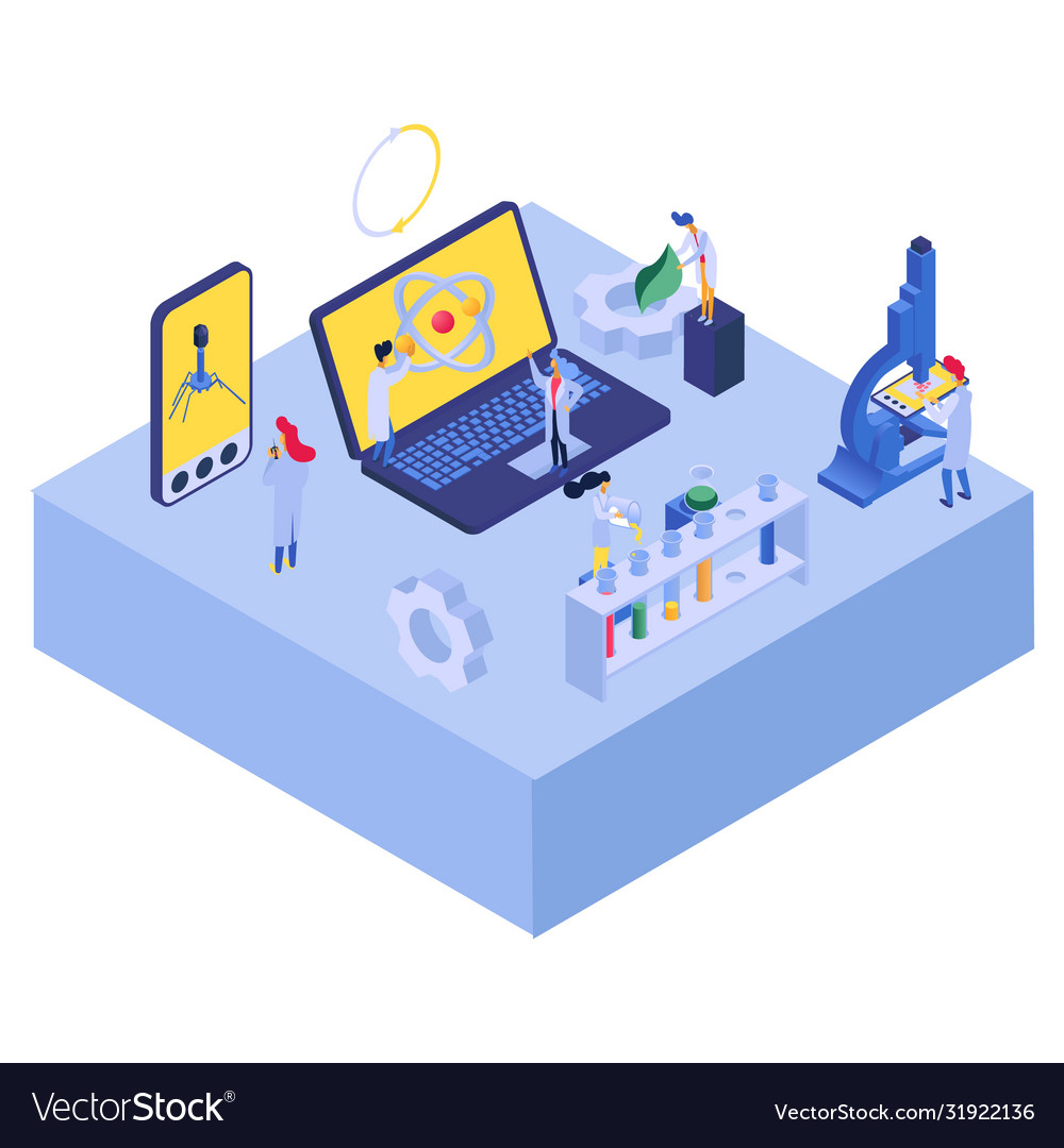 Nano technology research with atom Royalty Free Vector Image