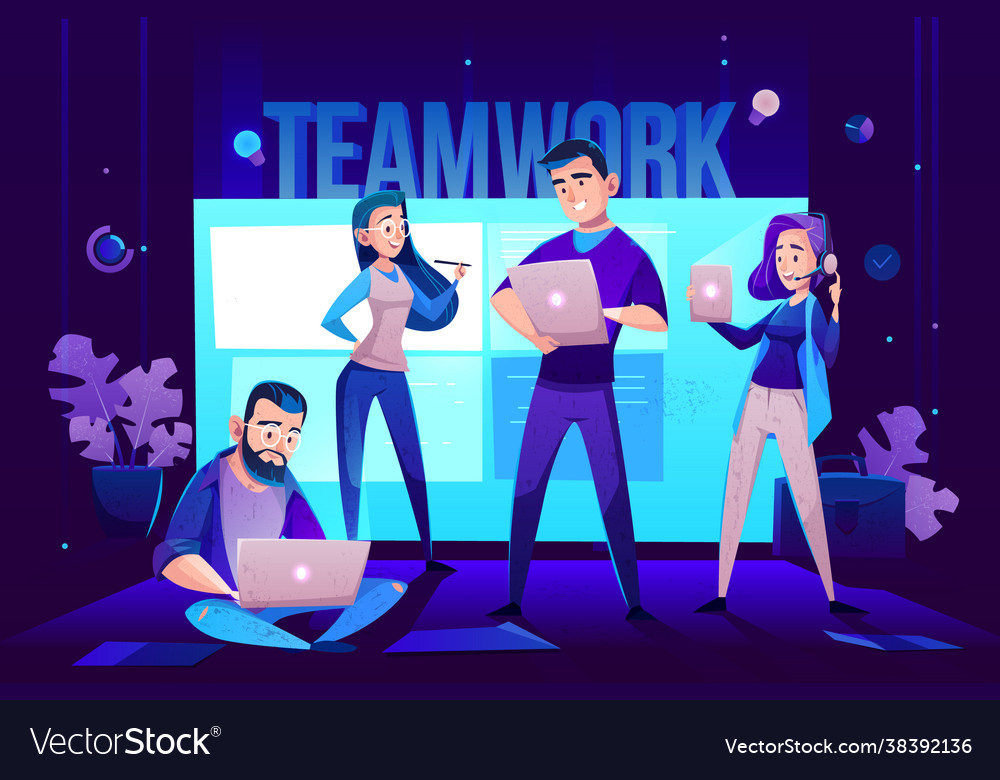 Operator and crew at screen for presentations Vector Image
