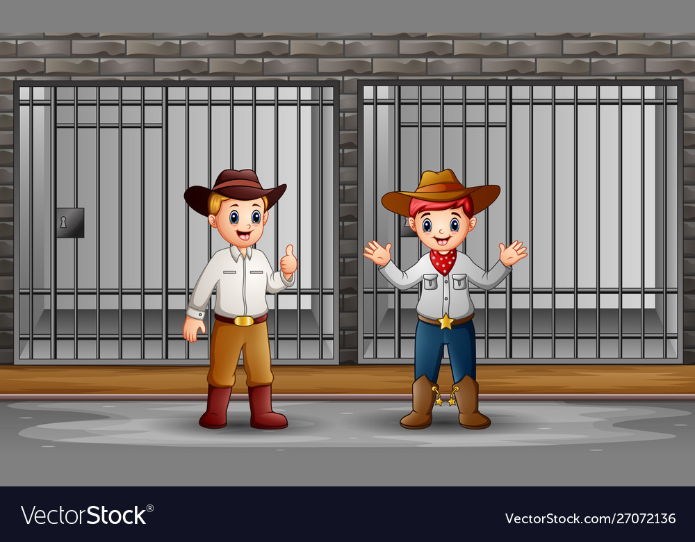 Two mans guarding a prison cell Royalty Free Vector Image
