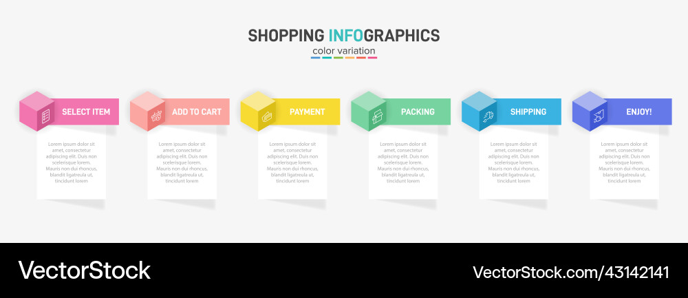 Concept of shopping process with 6 successive Vector Image