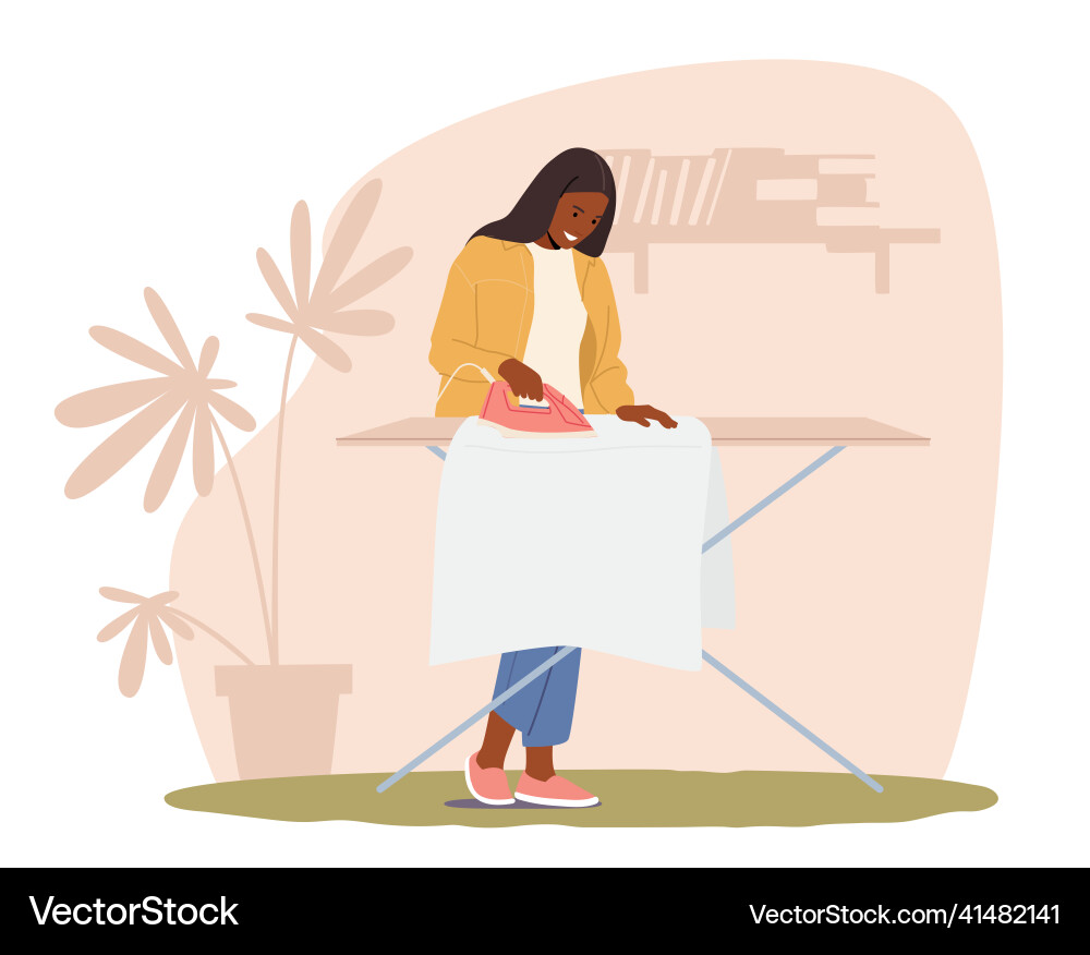 Female character housekeeping work home chores Vector Image