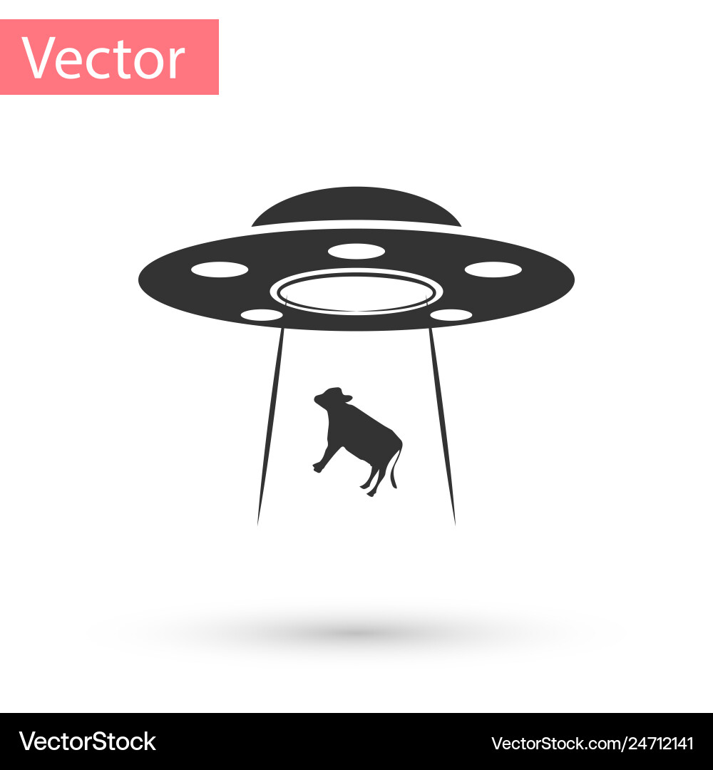 Grey ufo abducts cow icon isolated on white Vector Image