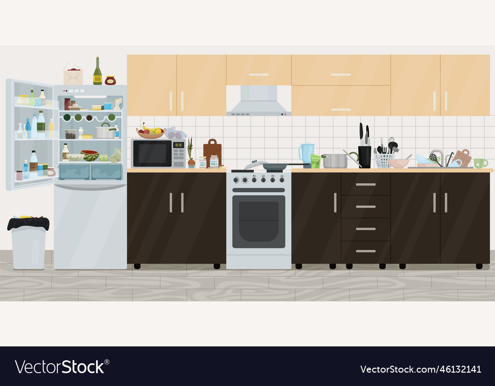 Messy room kitchen composition Royalty Free Vector Image