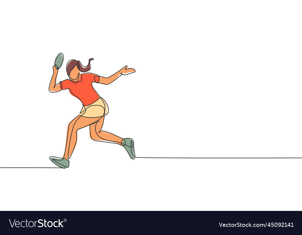 One single line drawing of young energetic woman Vector Image