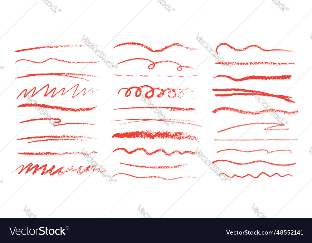 Red crayon or charcoal underlines doodle lines Vector Image