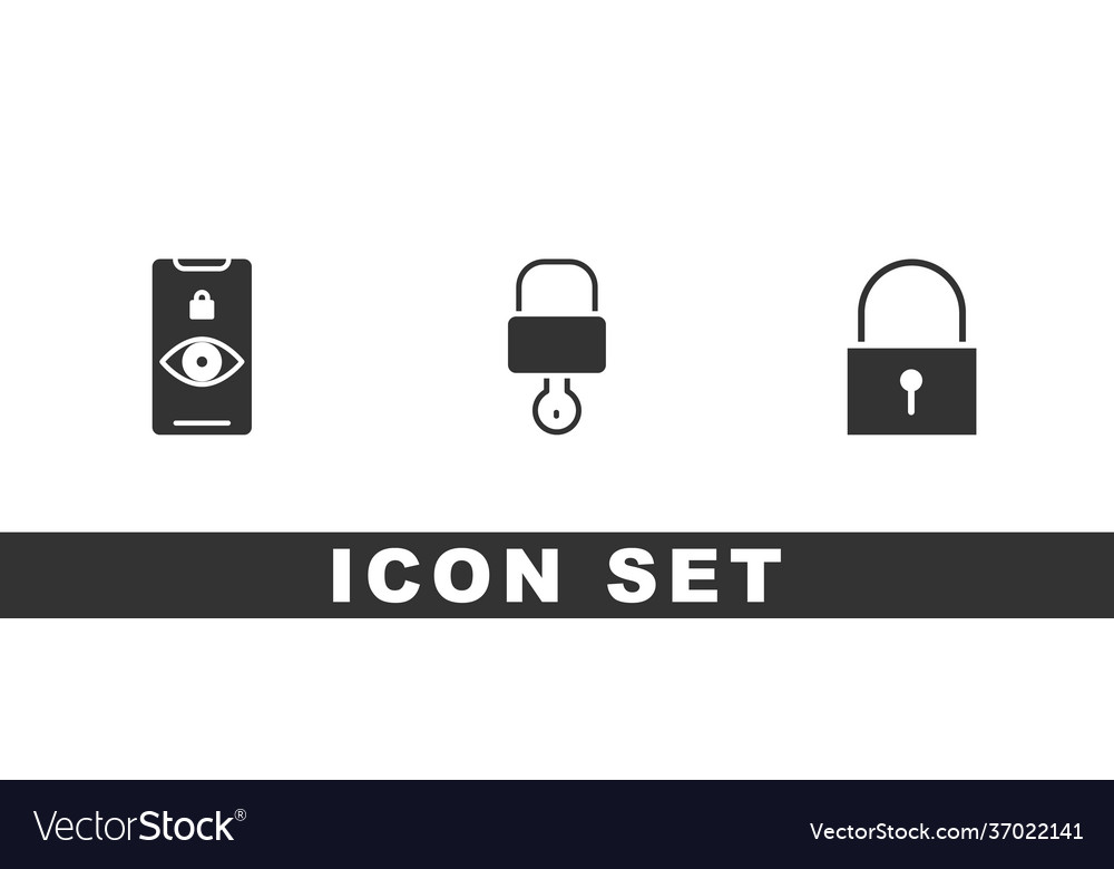 Set Eye Scan Lock And Key And Icon Royalty Free Vector Image