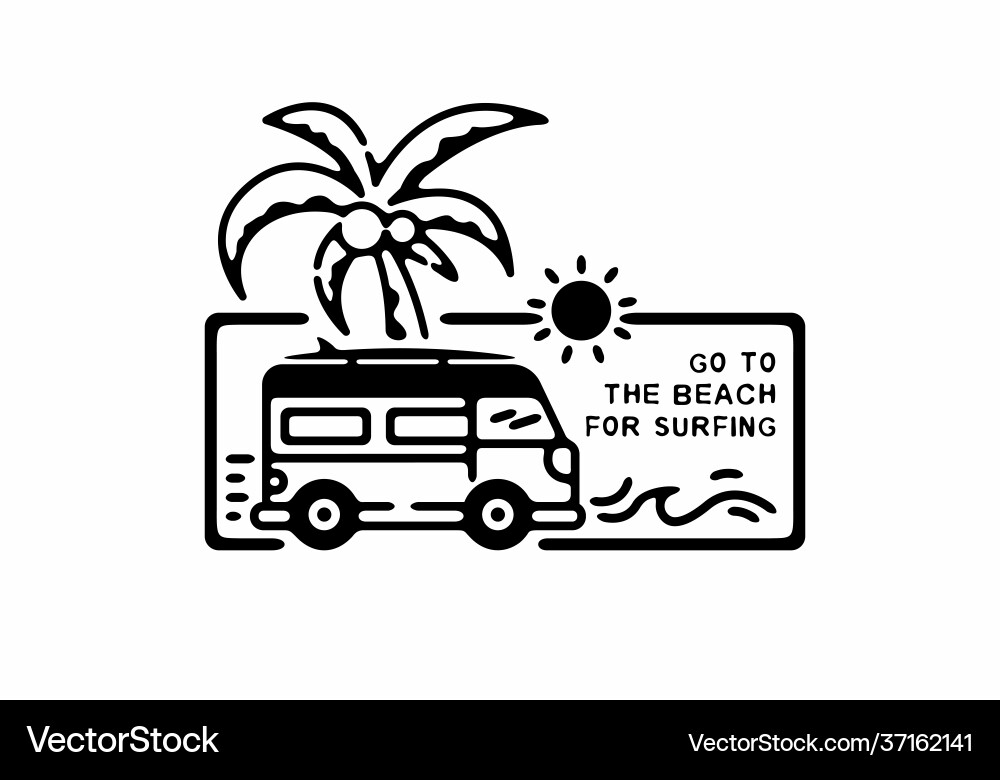 Van and beach line art Royalty Free Vector Image