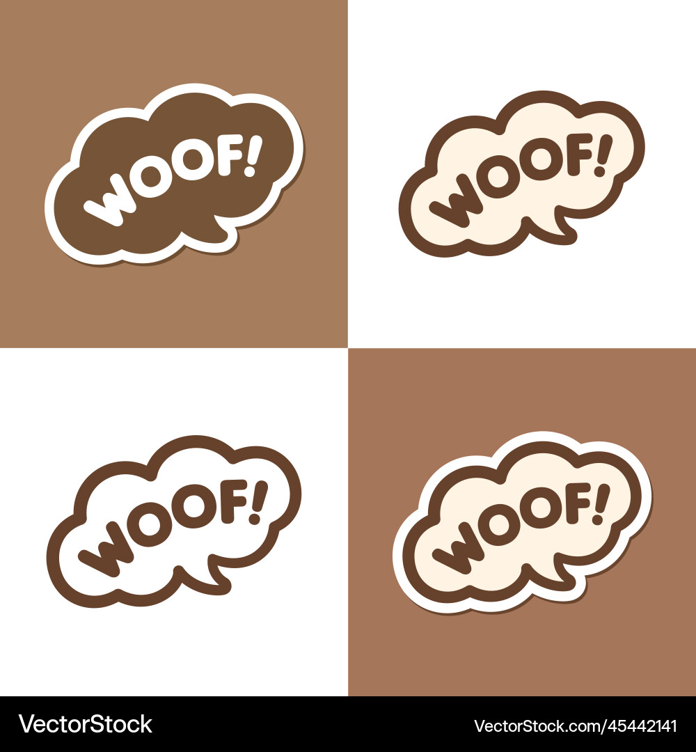 Woof text in a speech bubble balloon design set Vector Image