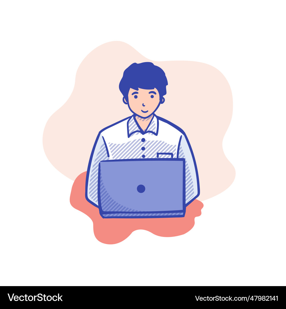 Young man working on laptop in flat cartoon style Vector Image