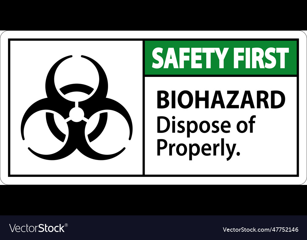 Biohazard safety first label dispose Royalty Free Vector
