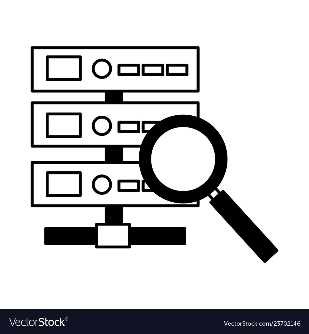 Database Server Magnifying Glass Searching Vector Image