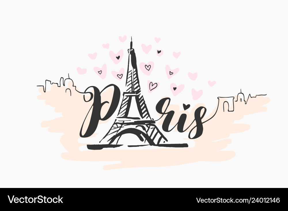 Hand drawn of paris famous Royalty Free Vector Image