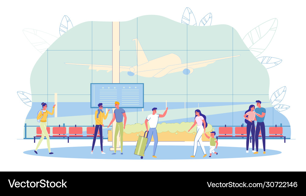 Plane arrival at airport and meeting passengers Vector Image