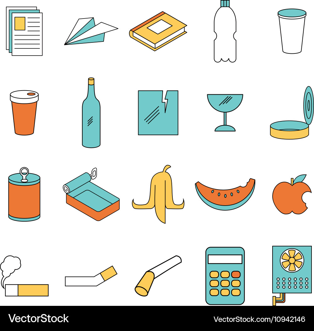 Set of line colour garbage signs Royalty Free Vector Image