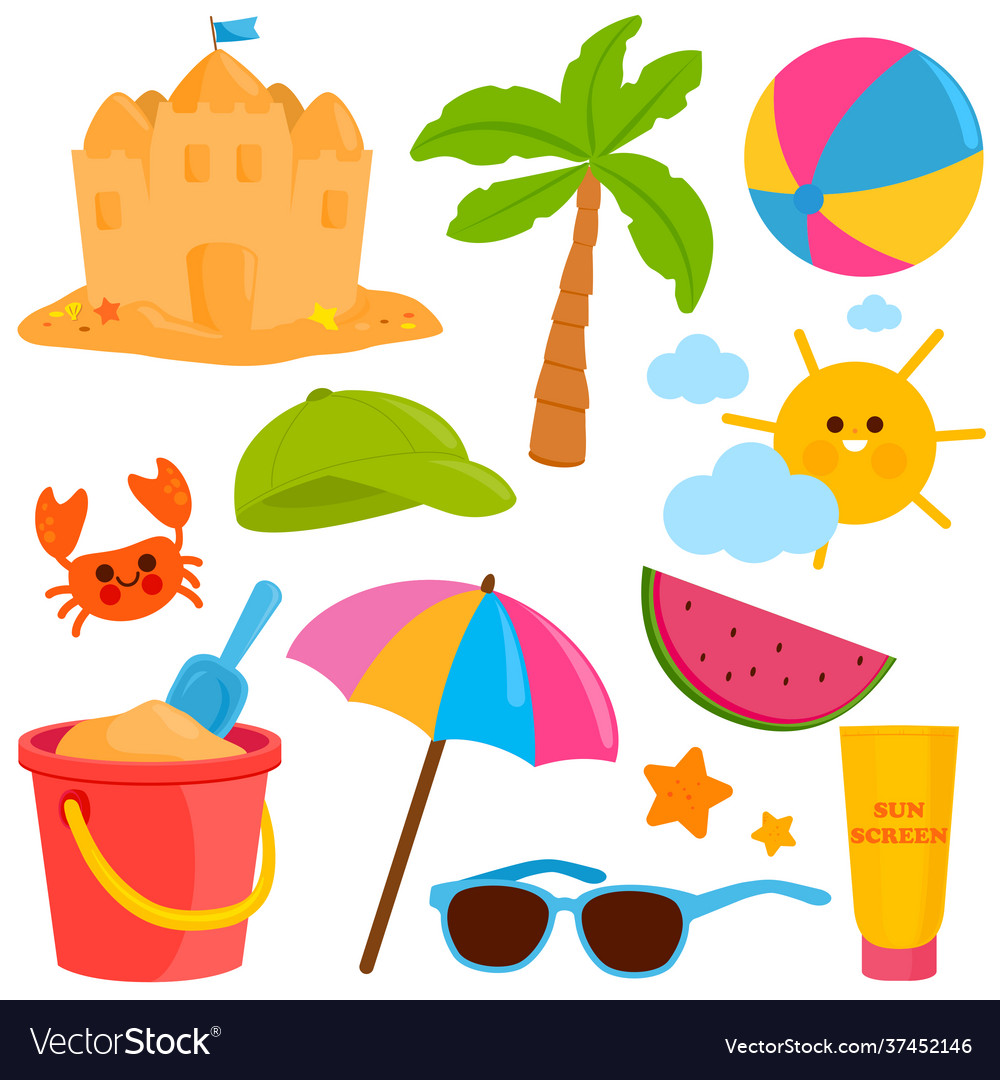 Summer beach vacation set Royalty Free Vector Image