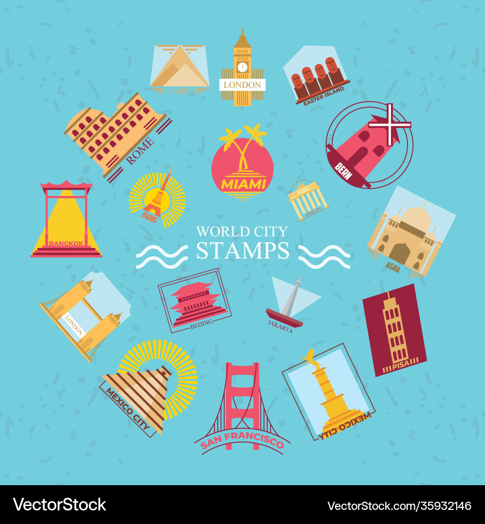 World city stamps symbol collection design Vector Image