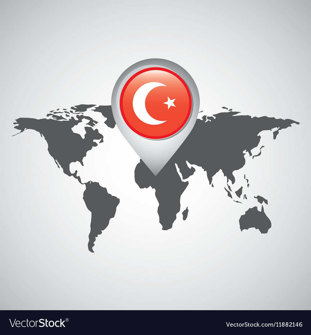 World map with pointer flag turkey Royalty Free Vector Image