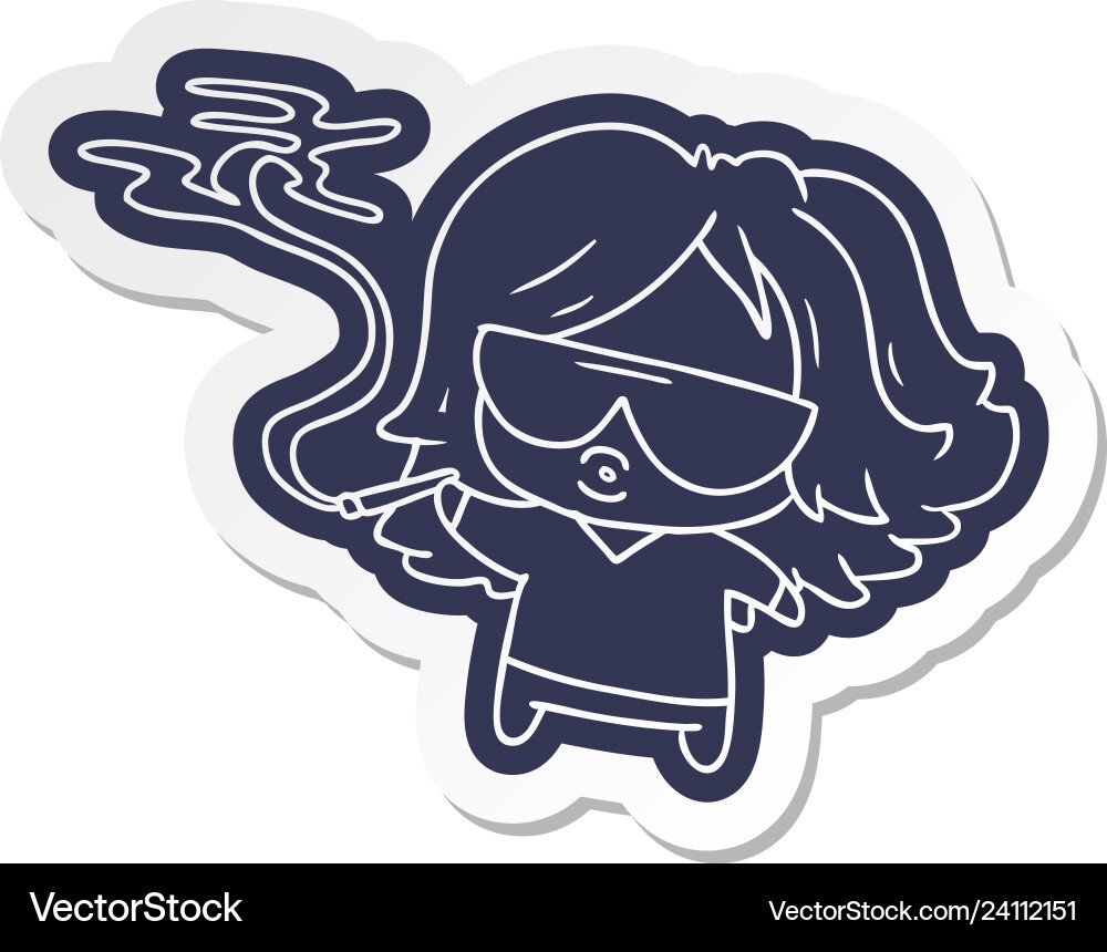 Cartoon sticker cute kawaii smoking a joint Vector Image
