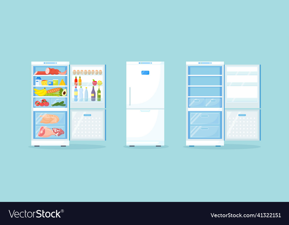 Empty closed and opened refrigerator Royalty Free Vector
