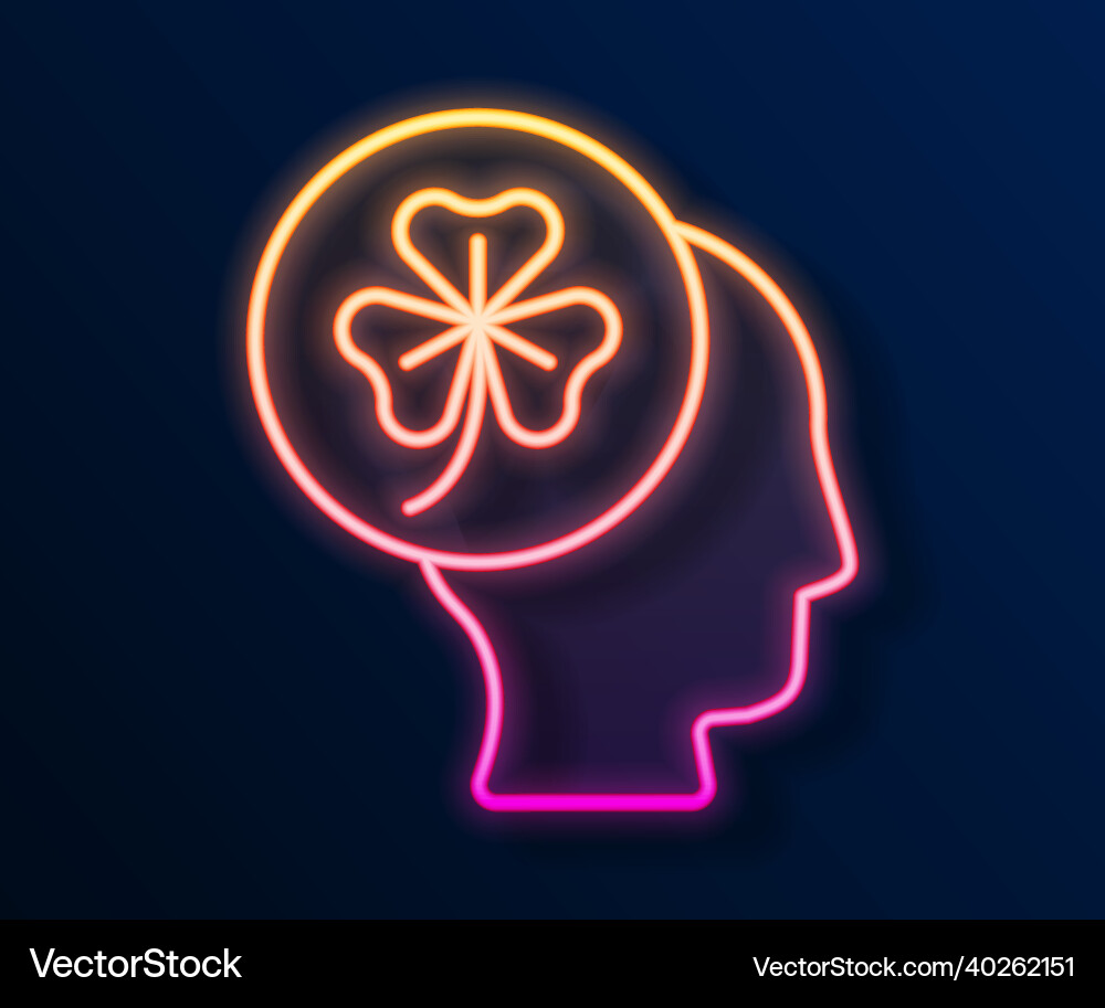 Glowing neon line human head with clover trefoil Vector Image