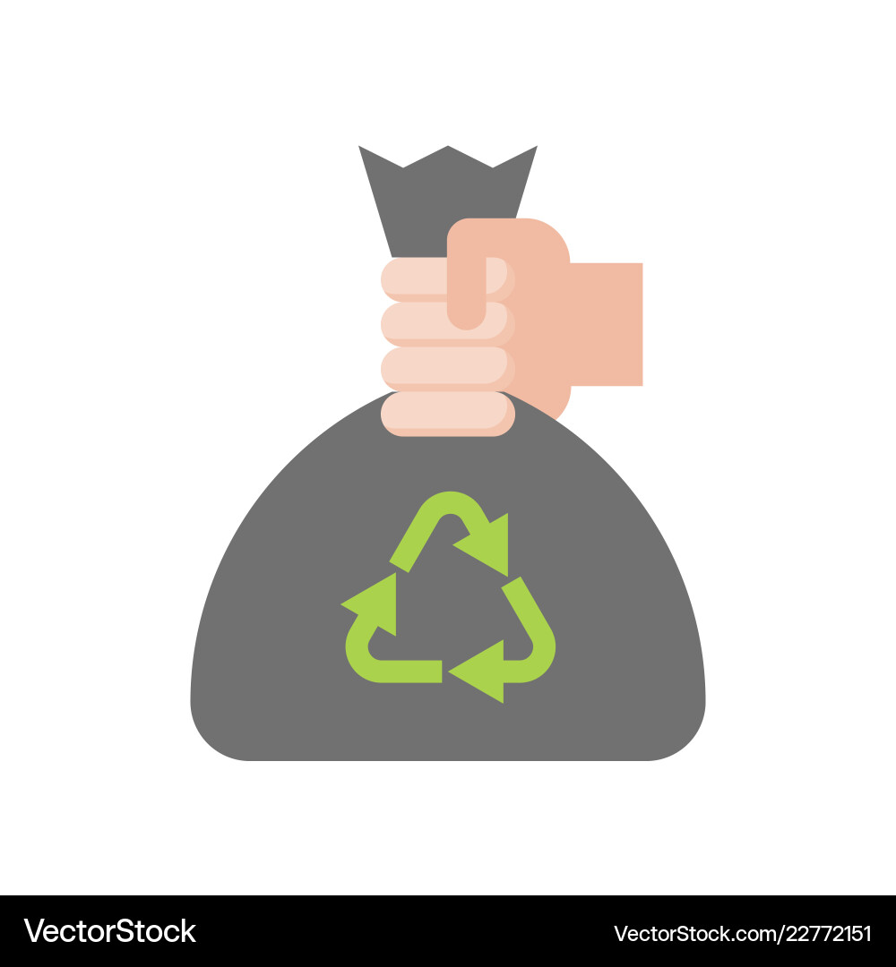 Hand and garbage bag with recycle sign cleaning Vector Image