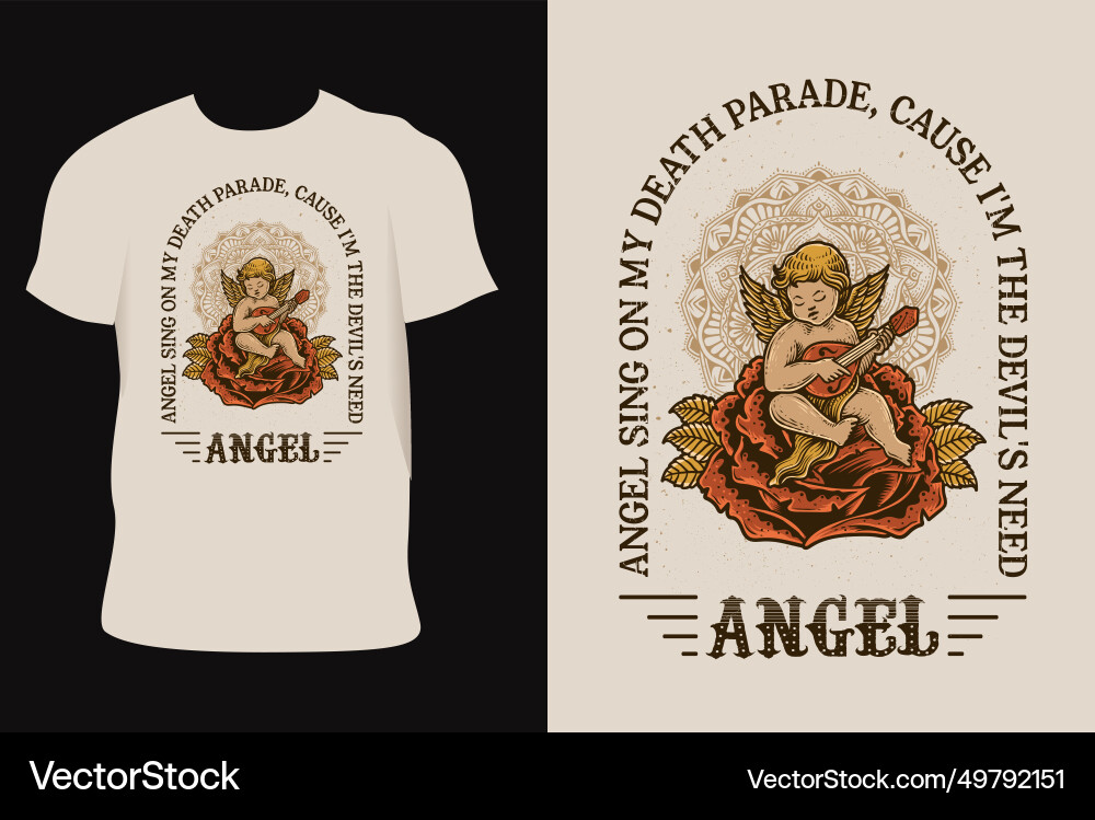 Hand drawn angel sitting on rose and playing Vector Image