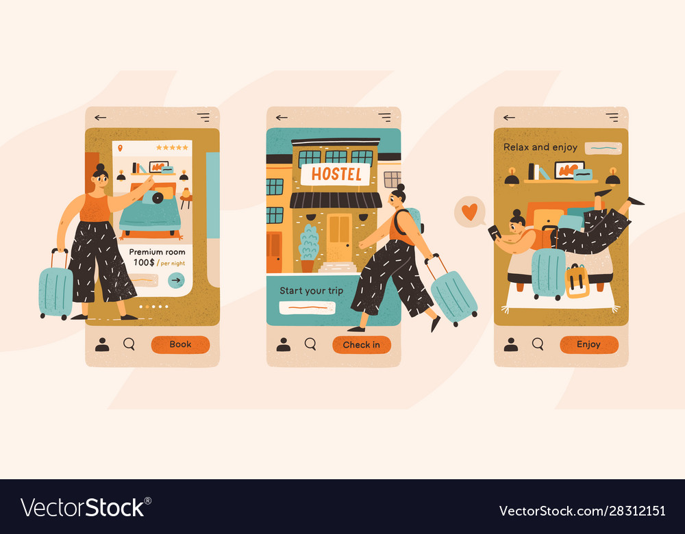 Hostel check-in steps set Royalty Free Vector Image