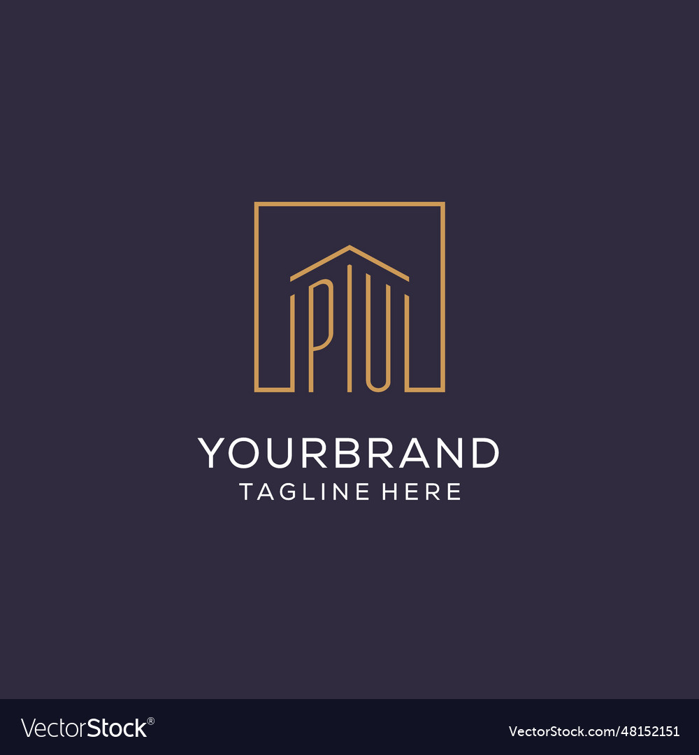 Initial pu logo with square lines luxury Vector Image